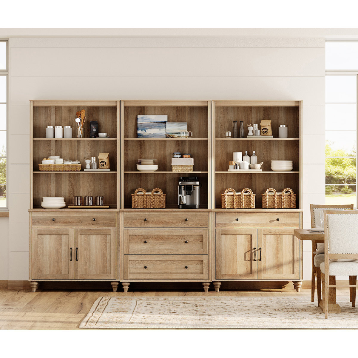One Allium Way® Sideboard Cabinet With Bar Hutch, Buffet Cabinet With 4 Wood Doors, 5 Drawers ...